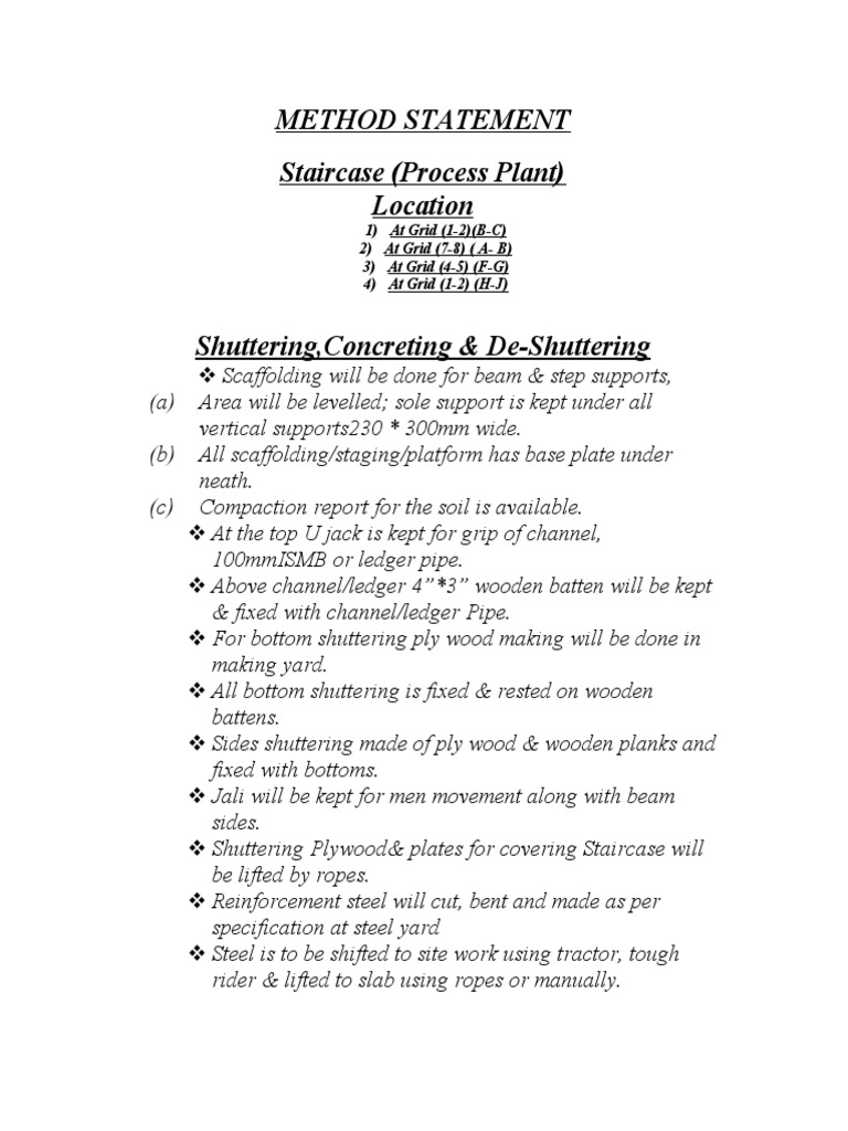 Method Statement Staircase (Process Plant) Location | PDF