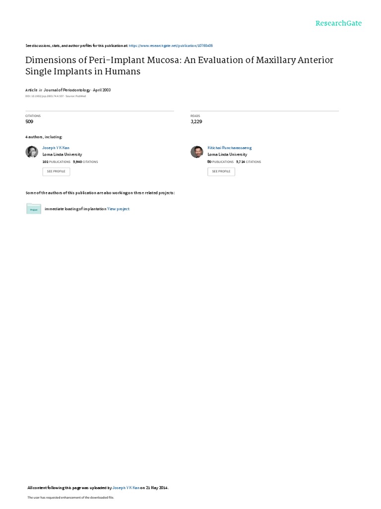 (2003 Kan) Dimensions of Peri-Implant Mucosa An Evaluation of Maxillary ...