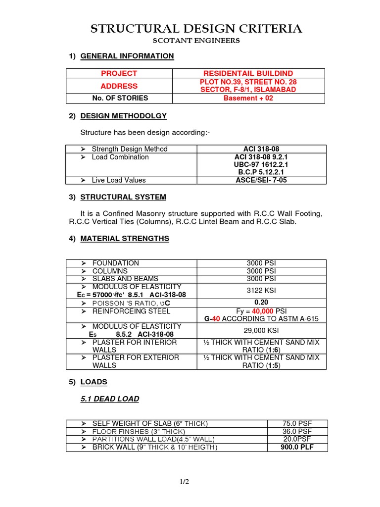 Structural Design Criteria: Scotant Engineers 1) General Information ...