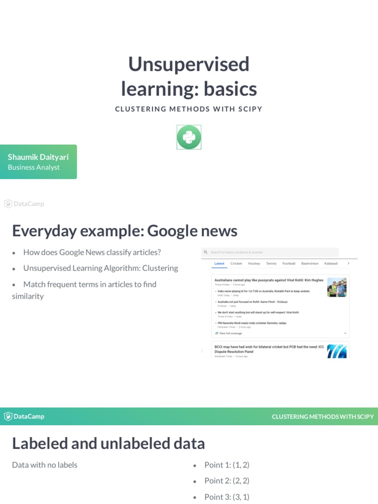 Unsupervised Learning: Basics: Shaumik Daityari | PDF | Cluster Analysis | Machine Learning