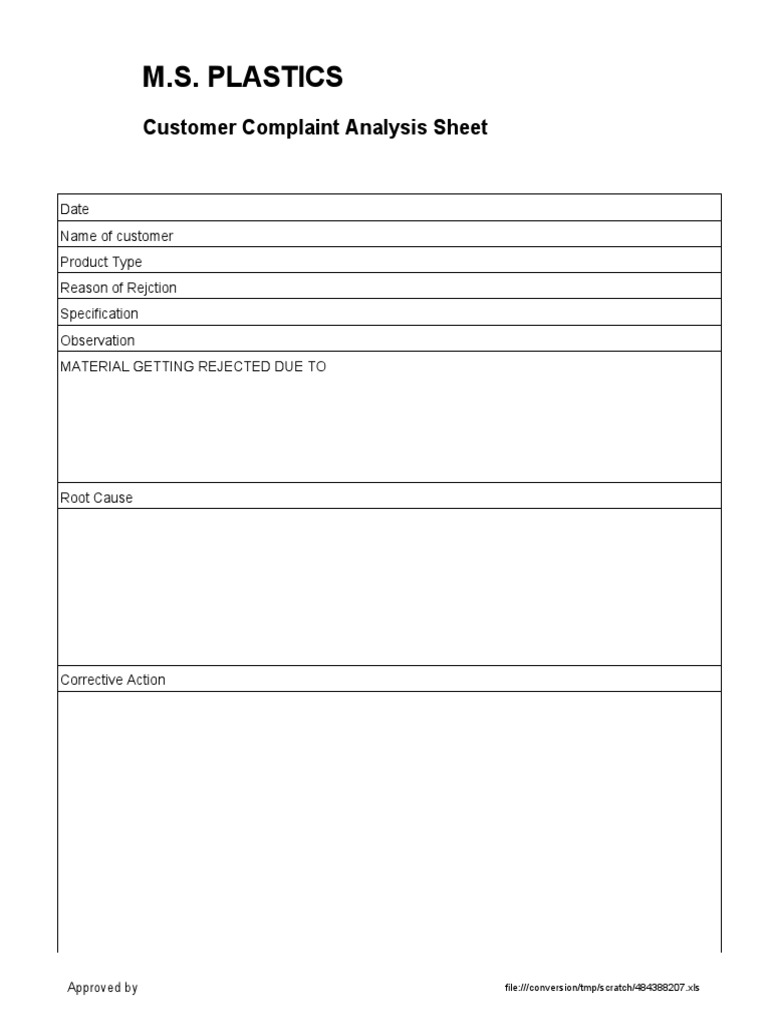 Customer Complaint Analysis Sheet | PDF