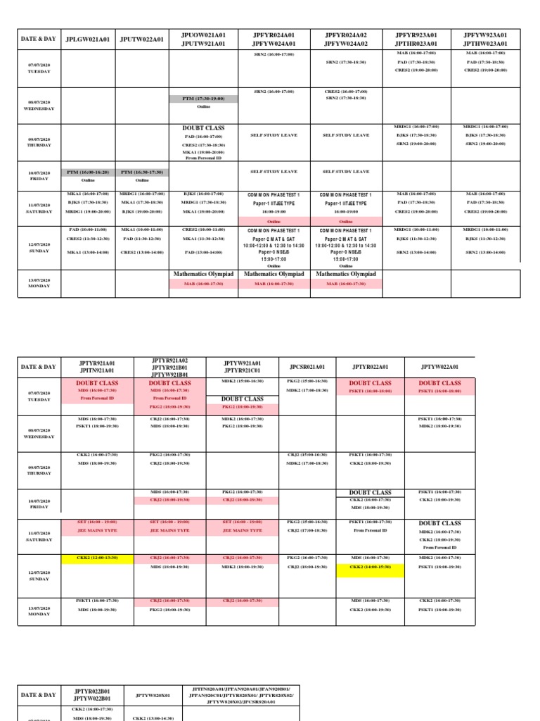 Weekly Class Schedule and Tests | PDF | Sports