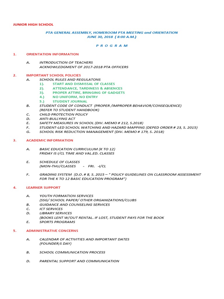 Shs Orientation Program Pdf Schools Educational Technology