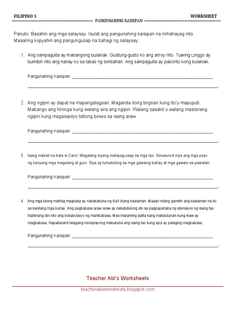 Filipino 1 - Pangunahing Kaisipan Salaysay1 | PDF