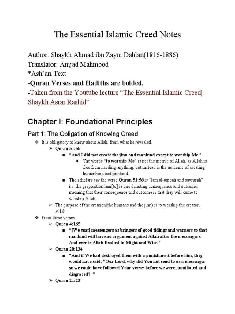 The Essential Islamic Creed Notes1 | PDF | God In Islam | Prophets And ...