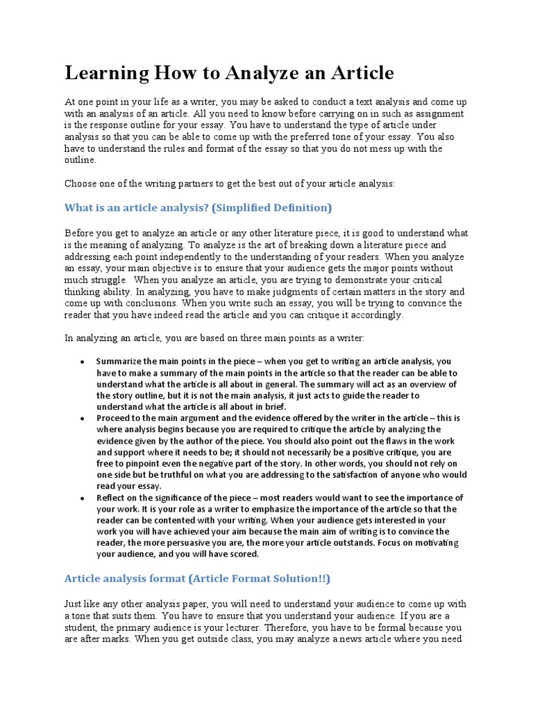 Learning How To Analyze An Article Special Edition | PDF | Essays | Writers