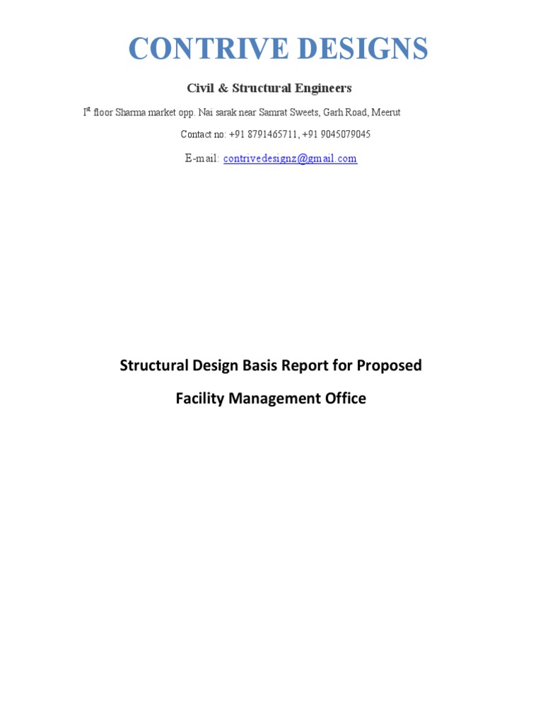 Contrive Designs: Structural Design Basis Report For Proposed Facility Management Office | PDF ...