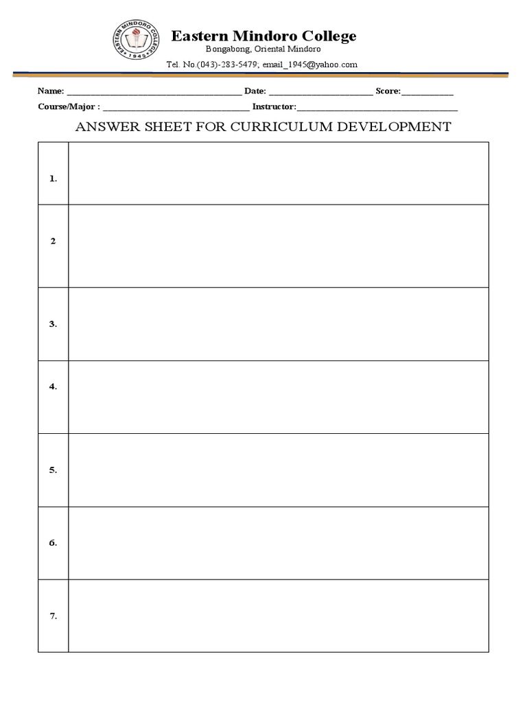 Answer Sheet For Curriculum Development | PDF | Business