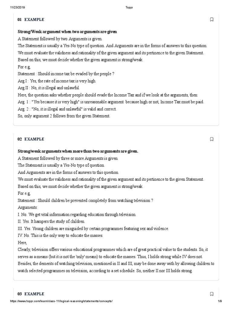 Strong/Weak Argument When Two Arguments Are Given: Example | PDF ...