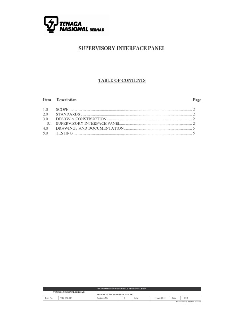 Supervisory Interface Panel: Item Description | PDF | Door | Electrical ...