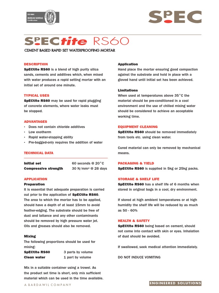 Lab - SpECtite RS60 TDS PDF | PDF | Concrete | Materials