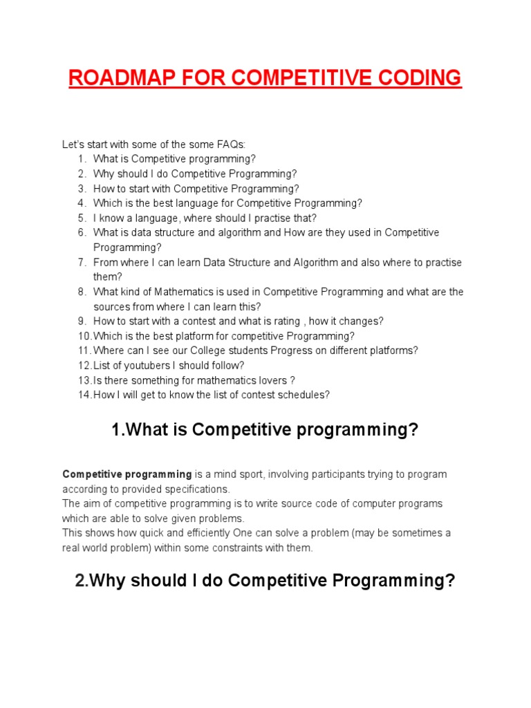 Roadmap For Competitive Coding | PDF | Computer Programming | Algorithms