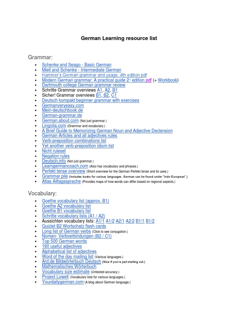 German Learning Resource List | PDF | Linguistics | Cognitive Science