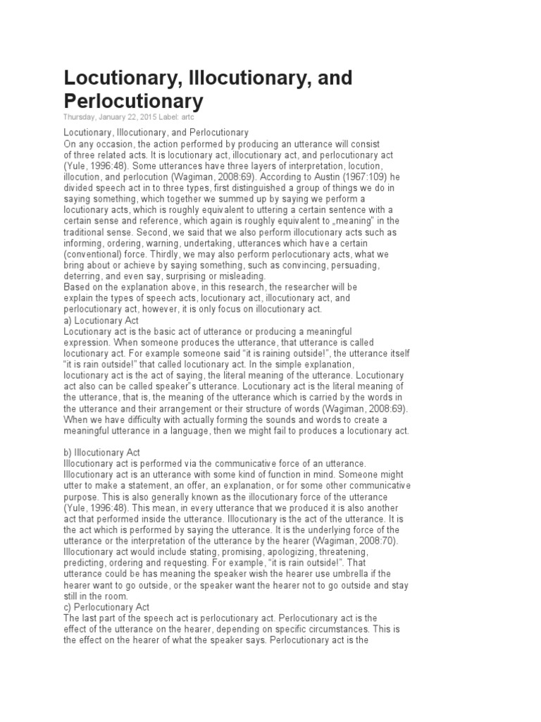 Locutionary, Illocutionary, and Perlocutionary: Thursday, January 22 ...