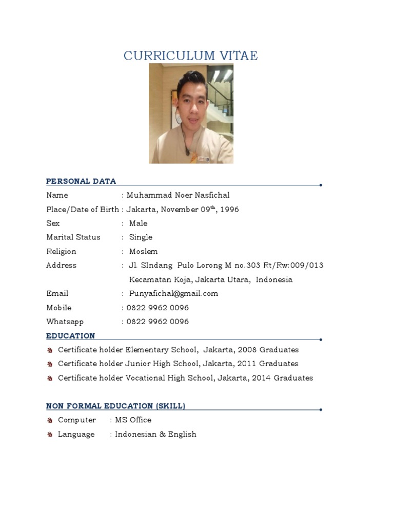 CV NEW 2019 Muhammad Noer Nasfichal | PDF | Behavior Modification | Learning