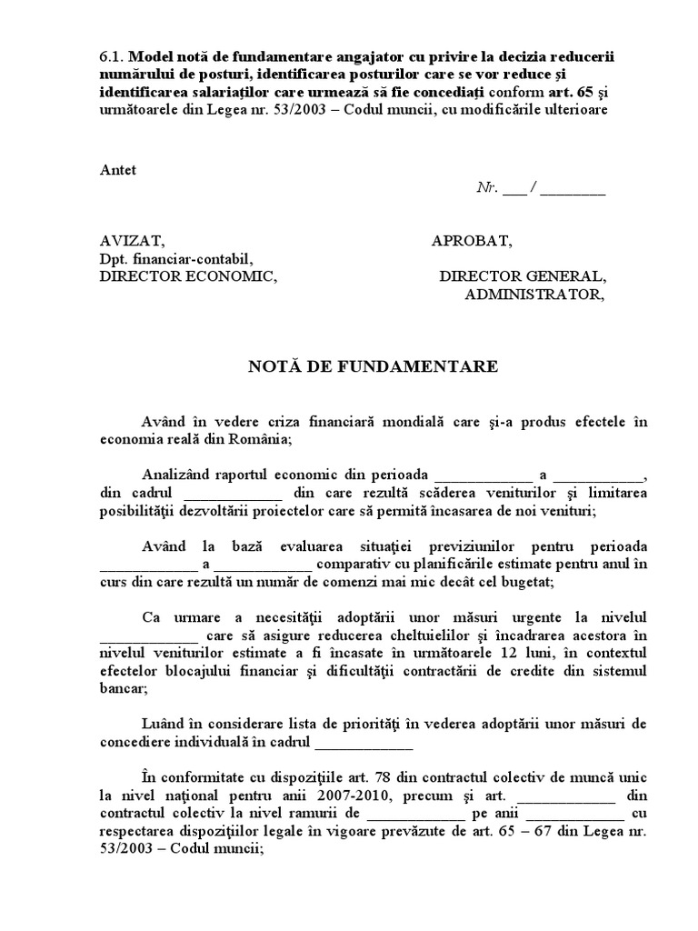 Model Nota de Fundamentare | PDF