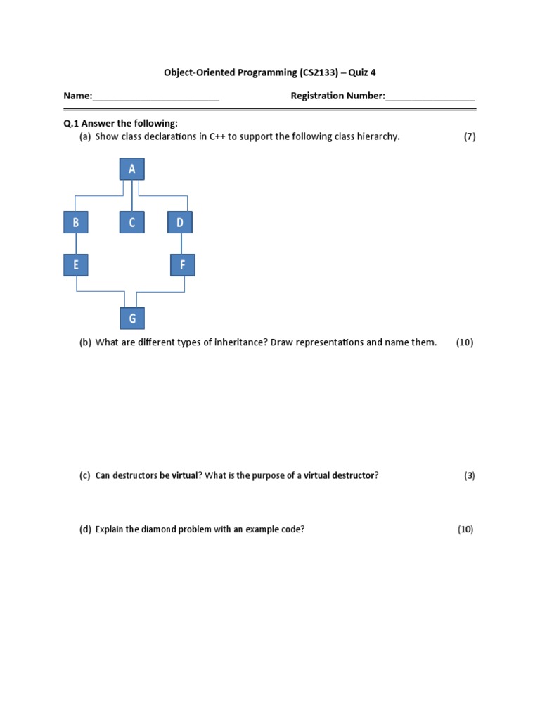 (A) Show Class Declarations in C++ To Support The Following Class ...