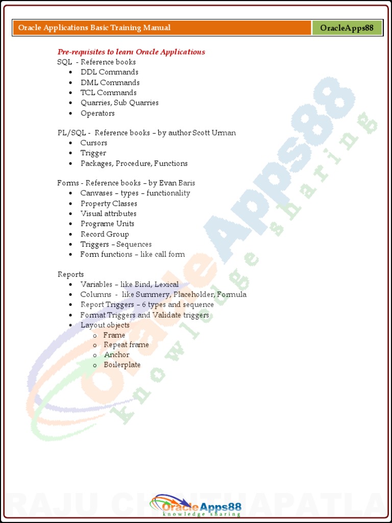 Oracle Applications Basic Training Manual PDF | PDF | Database Schema ...