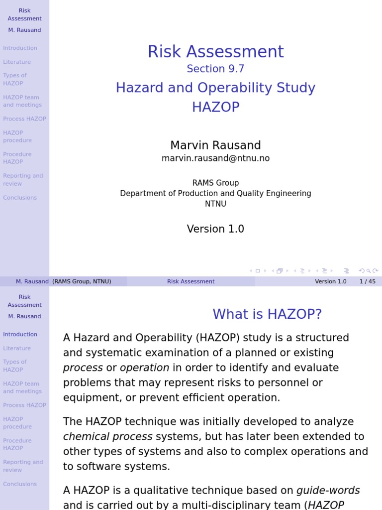 HAZOP Study: Risk Assessment Guide | PDF | Risk Assessment | Risk