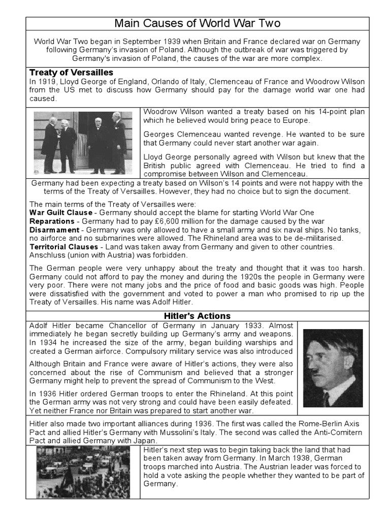 Main Causes of World War Two | PDF | Neville Chamberlain | Nazi Germany