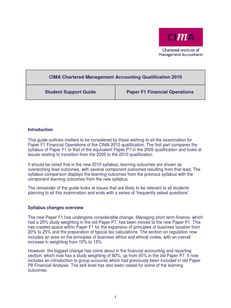 CIMA Chartered Management Accounting Qualification 2010 | PDF ...