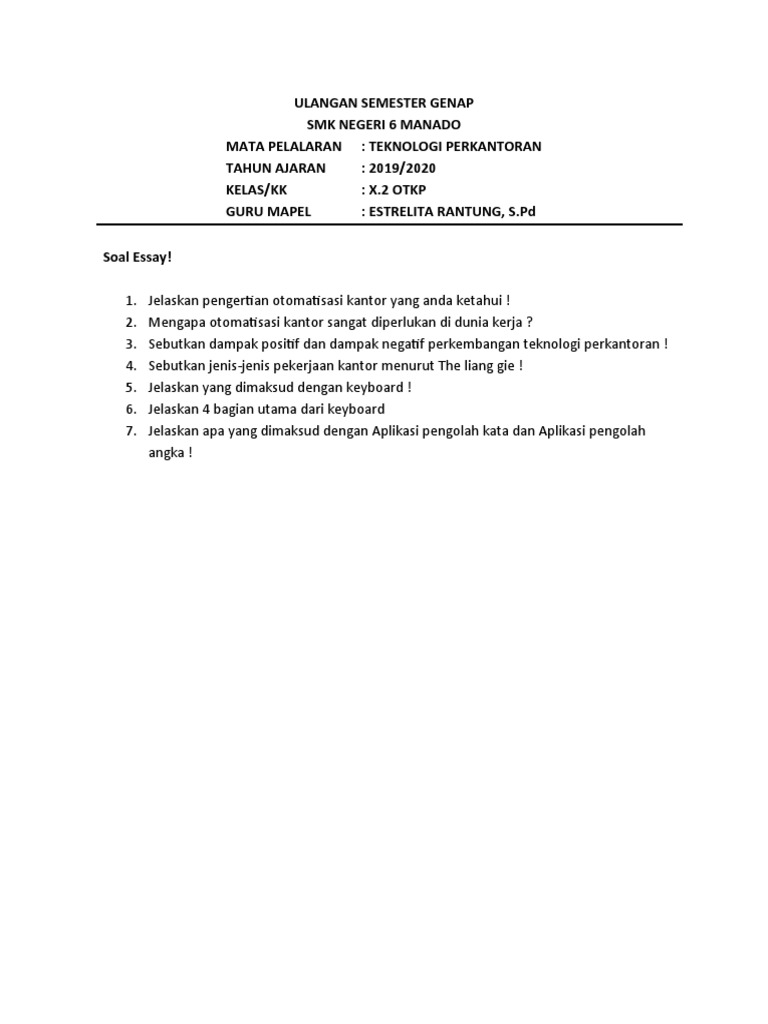 Soal Tekper Kls X.2.otkp | PDF | Bisnis | Komputer
