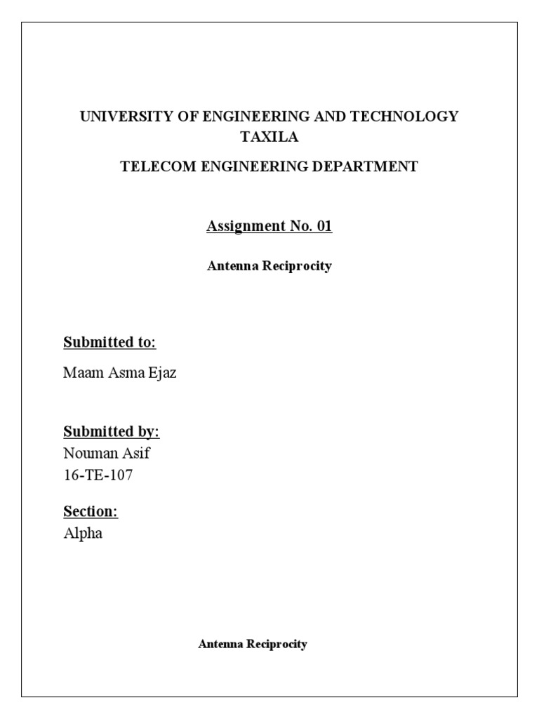 Assignment No. 01: University of Engineering and Technology Taxila ...