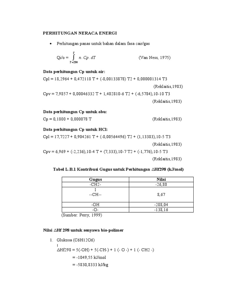 Perhitungan Neraca Energi | PDF | Liquids | Phases Of Matter