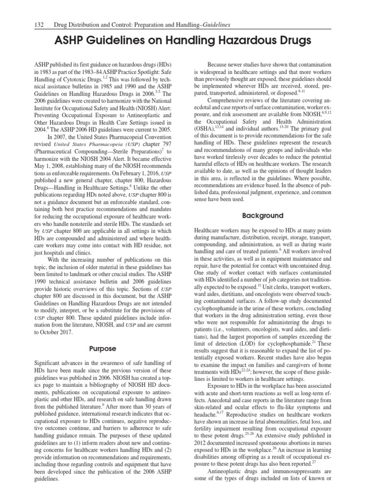 ASHP Guidelines On Handling Hazardous Drugs: 132 Drug Distribution and ...