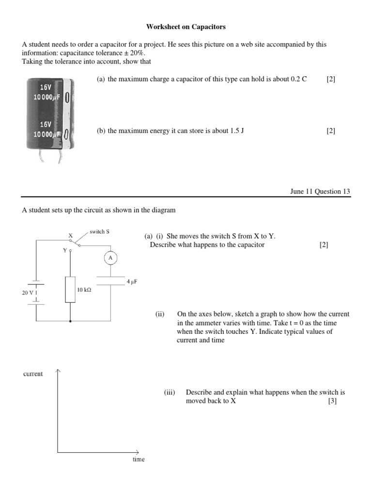 Worksheet On Capacitors | PDF | Capacitor | Electrical Network
