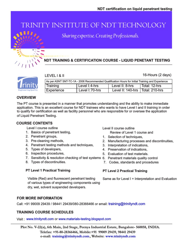Overview of Level I and Level II Liquid Penetrant Testing Certification ...