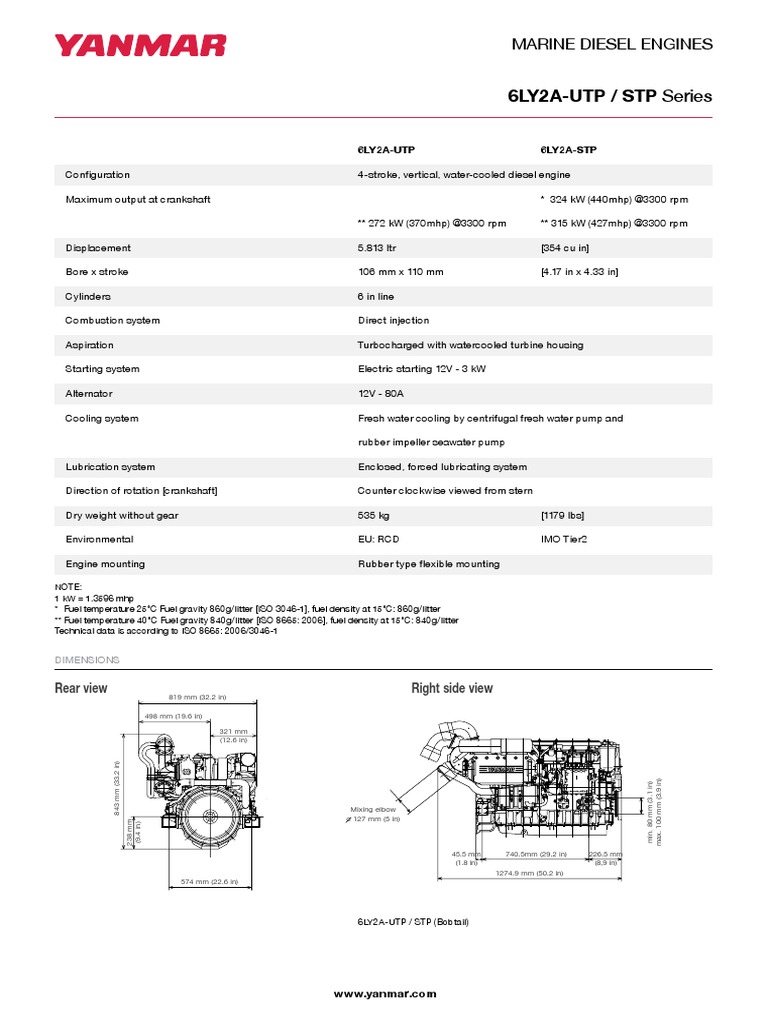 Yanmar 6LY2A-STP Engine Specifications | PDF | Diesel Engine | Turbocharger