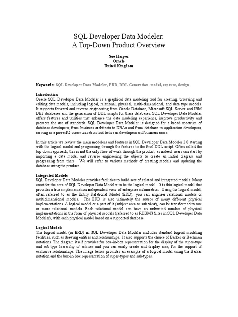 Sql Developer Data Modeler A Top Down Product Overview Sue Harper Oracle United Kingdom Pdf