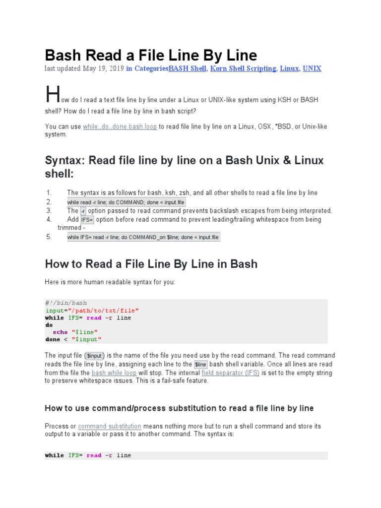 Bash Read A File Line by Line | PDF | Unix Software | Software Engineering