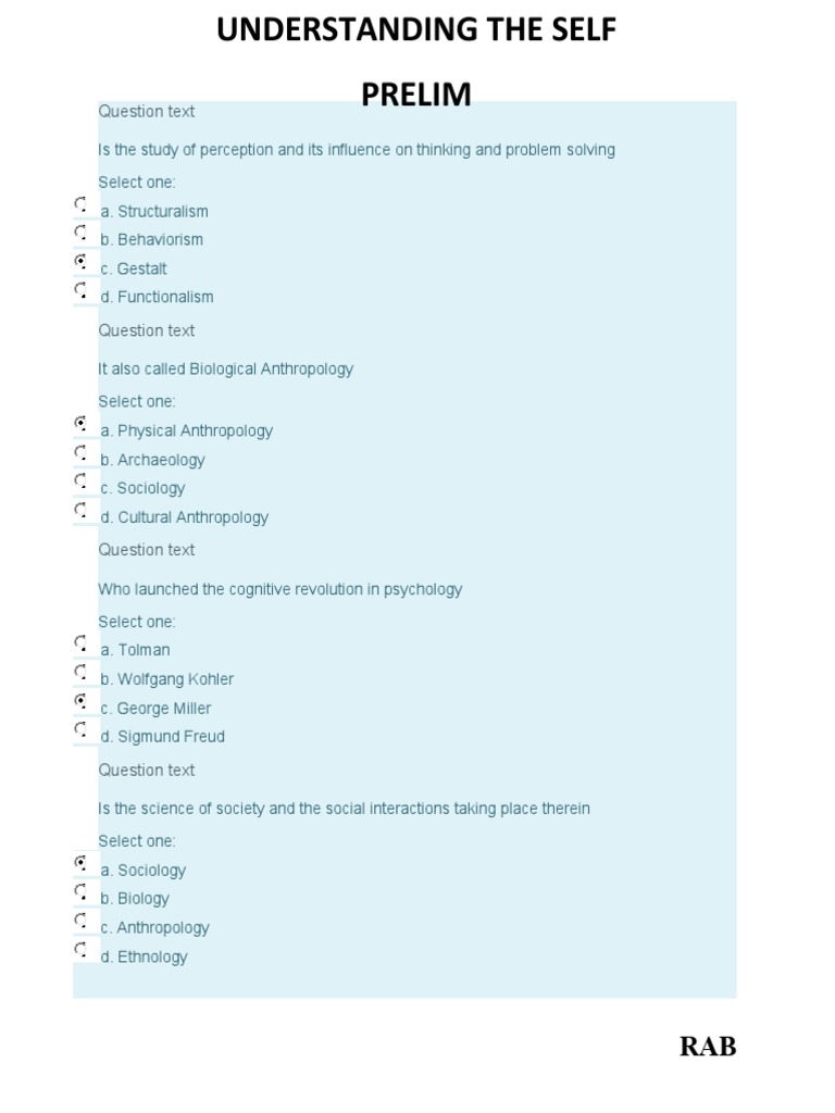 Understanding the Self Prelim Exam Review | PDF | Anthropology | Psychology