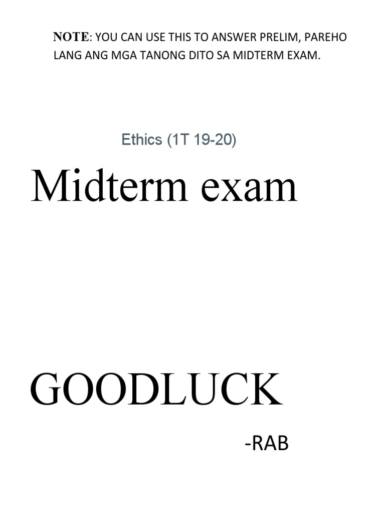Ethics Midterm Exam | Download Free PDF | Morality | Value (Ethics)