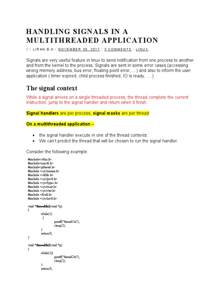 Handling Signals In Multithreaded Applications Pdf Thread