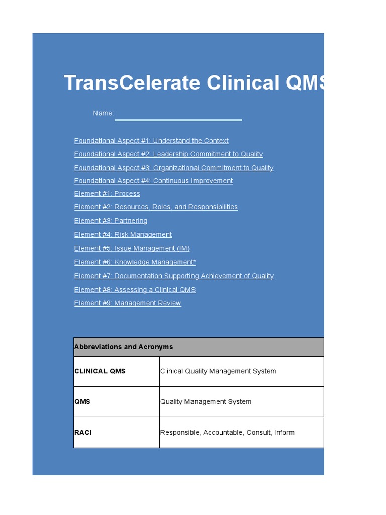 Transcelerate Clinical Qms Assessment Tool: Abbreviations and Acronyms ...