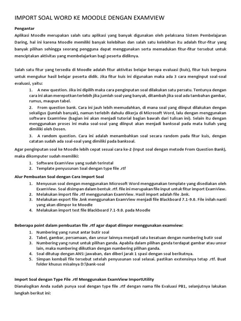 Import Soal Word Ke Moodle Dengan Examview | PDF | Komputer