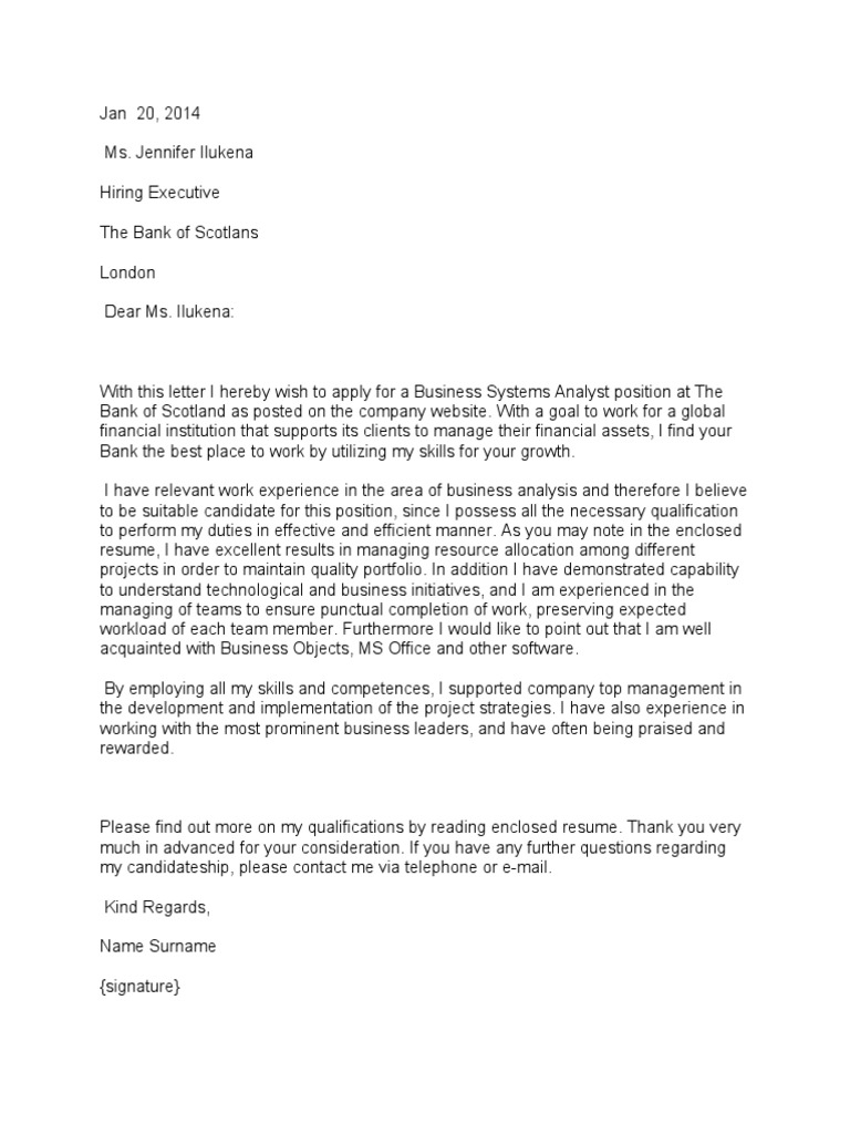 Motivation Letter Sample For A Business System Analyst | PDF