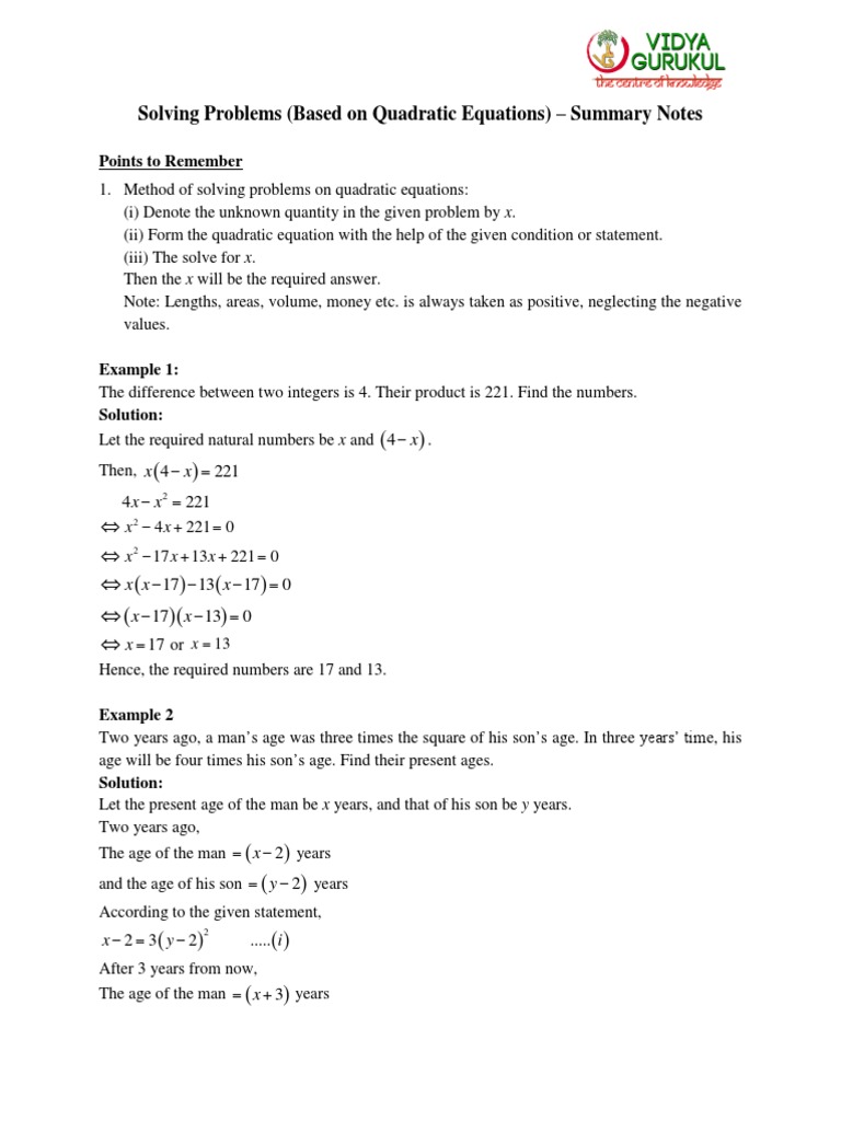 Problems On Quadratic Quations | PDF | Equations | Elementary Mathematics
