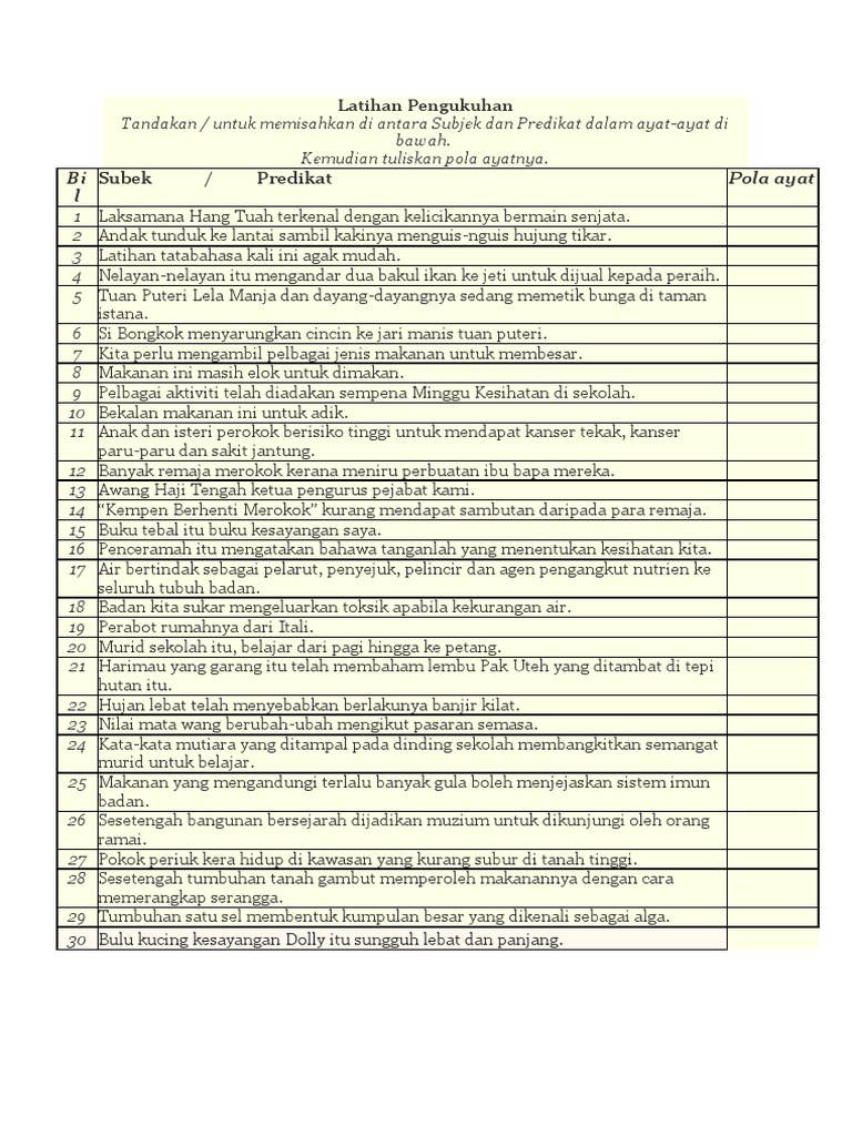 Latihan Subjek Predikat | PDF