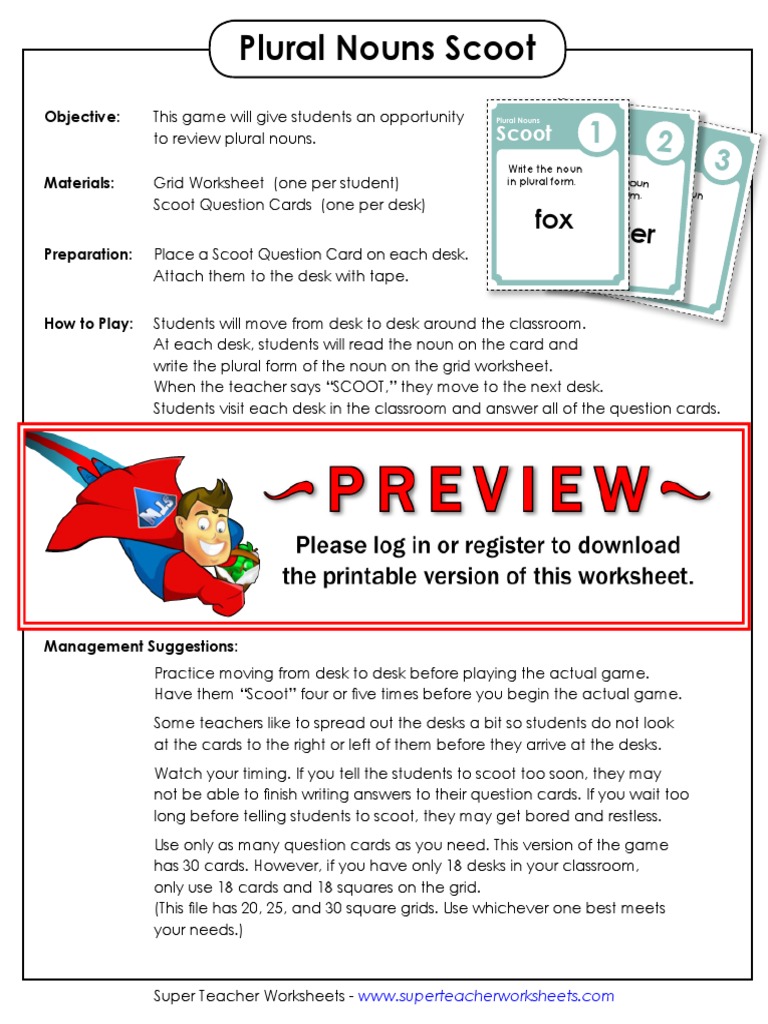 Plural Nouns Scoot: Foot Flower | PDF | Plural | Classroom