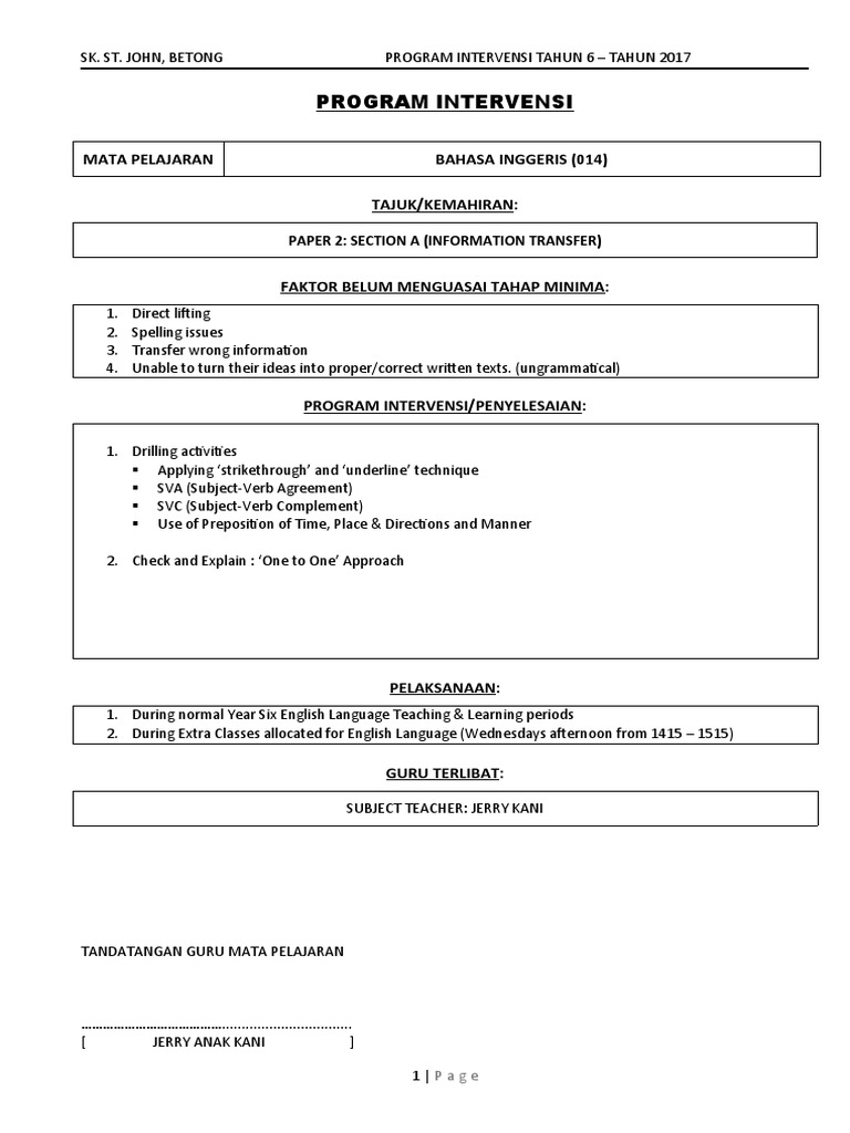 English Y6 2017 Program Intervensi | PDF | Syntax | Semiotics