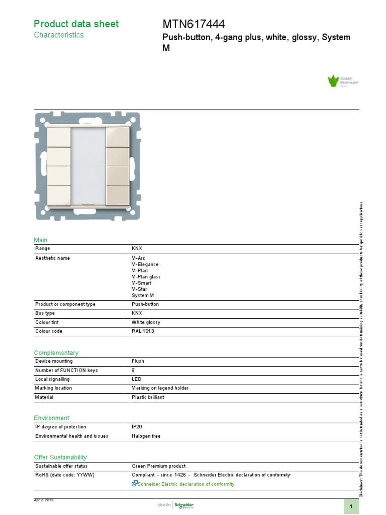 KNX - MTN617444 - 4 Gang Push Button | PDF