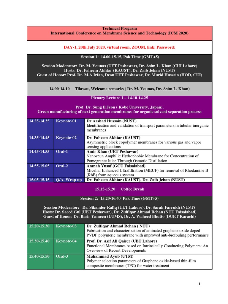 Technical Program ICM-2020 - V1 | PDF | Unit Operations | Chemical Engineering