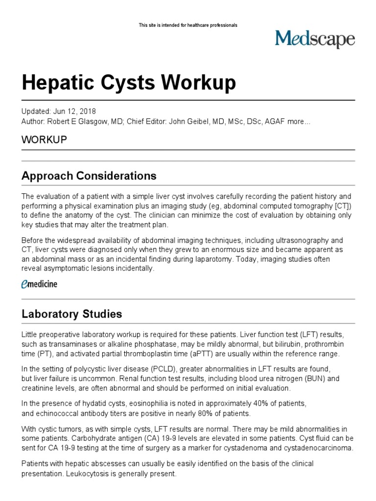 Hepatic Cysts Workup: Approach Considerations | PDF | Liver | Ct Scan