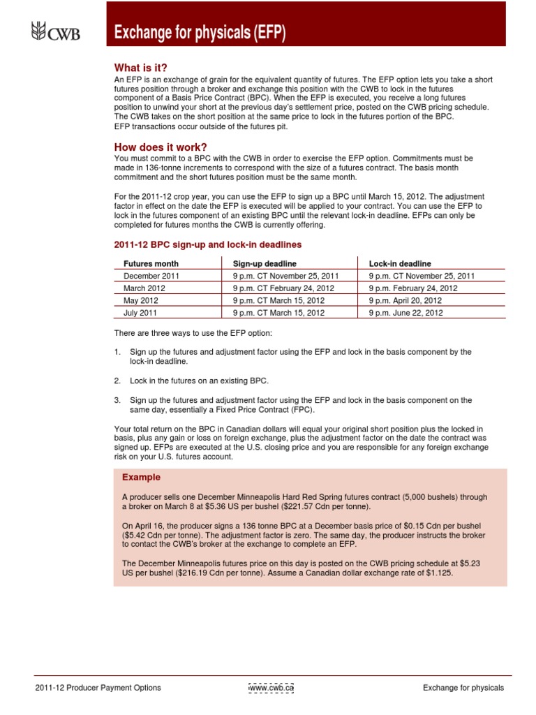 Exchange For Physicals (EFP) : What Is It? | PDF | Canadian Dollar ...