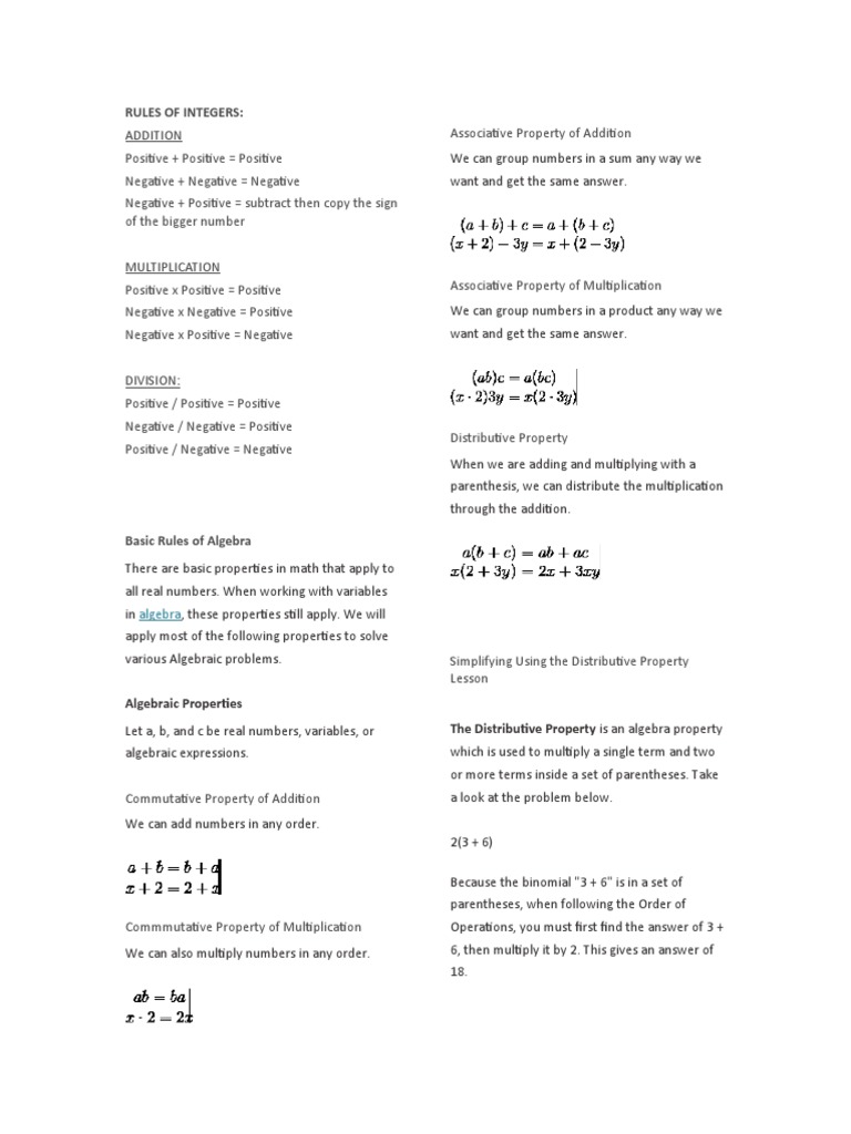 Basic Rules of Algebra & Idioms | PDF | Fraction (Mathematics ...