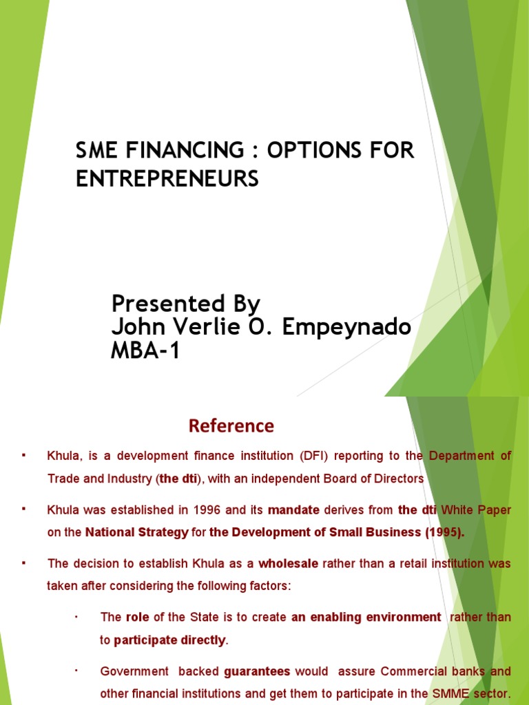 SMEs Financing Options For Entrepreneurs Presentation | PDF | Small And ...